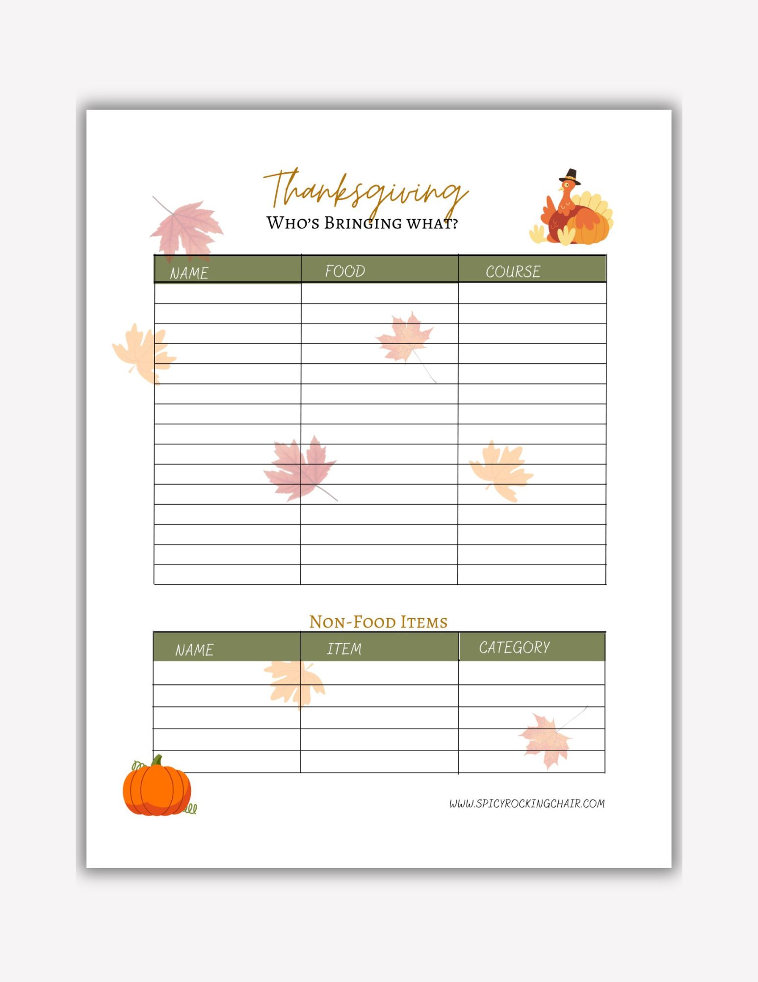FREE 5 Template Printable Thanksgiving Meal Planner & Shopping List